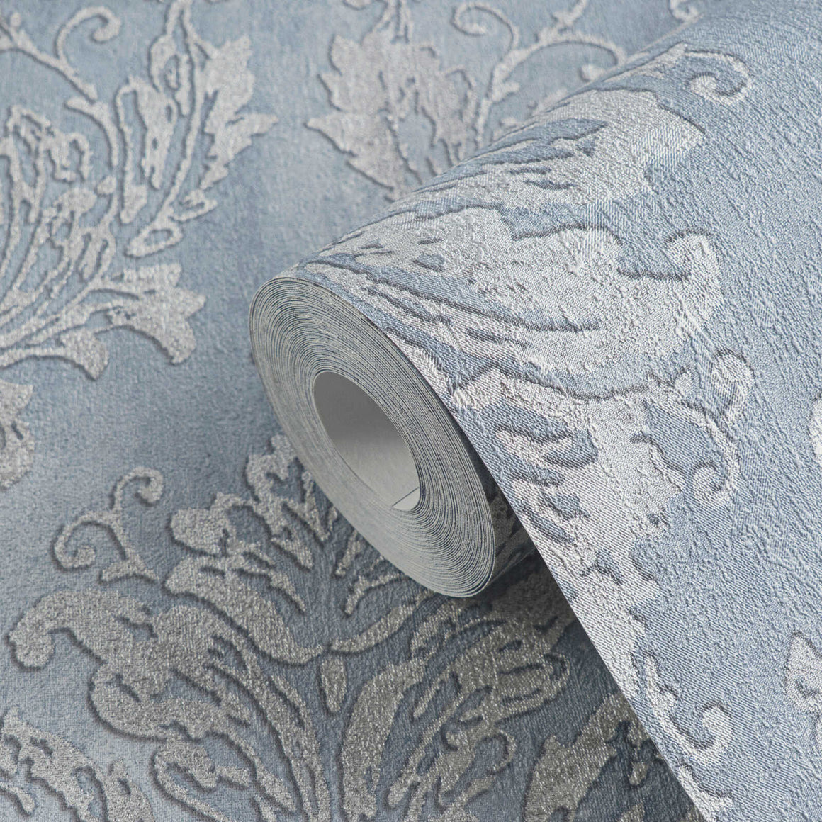 History of Art 2 - Damask Blue & Silver Wallpaper – Nobletts Wallpaper