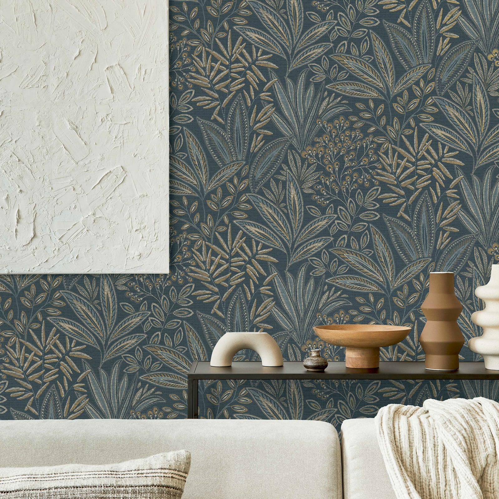 Sahara Leaf Fern Navy Wallpaper | Fern Patterned Wallpaper | M1784 ...