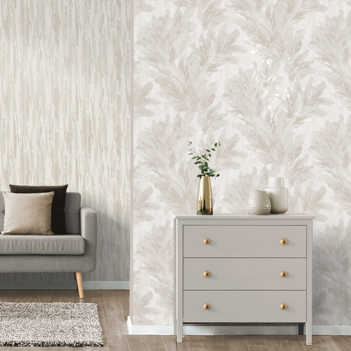 Silvana Feather Warm Ivory Wallpaper – Nobletts Wallpaper